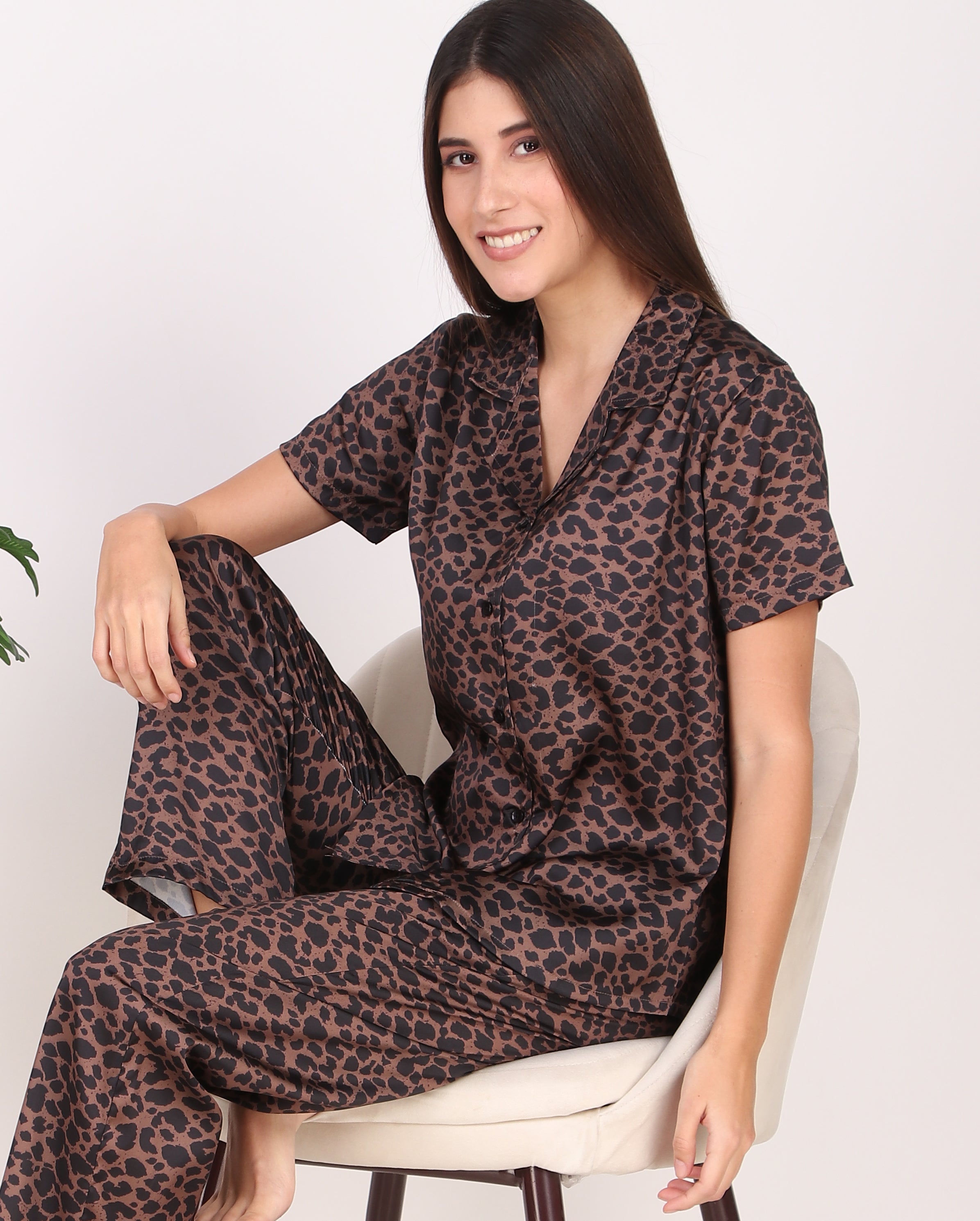 Brown Leopard Satin PJ Set – Masha Sleepwear