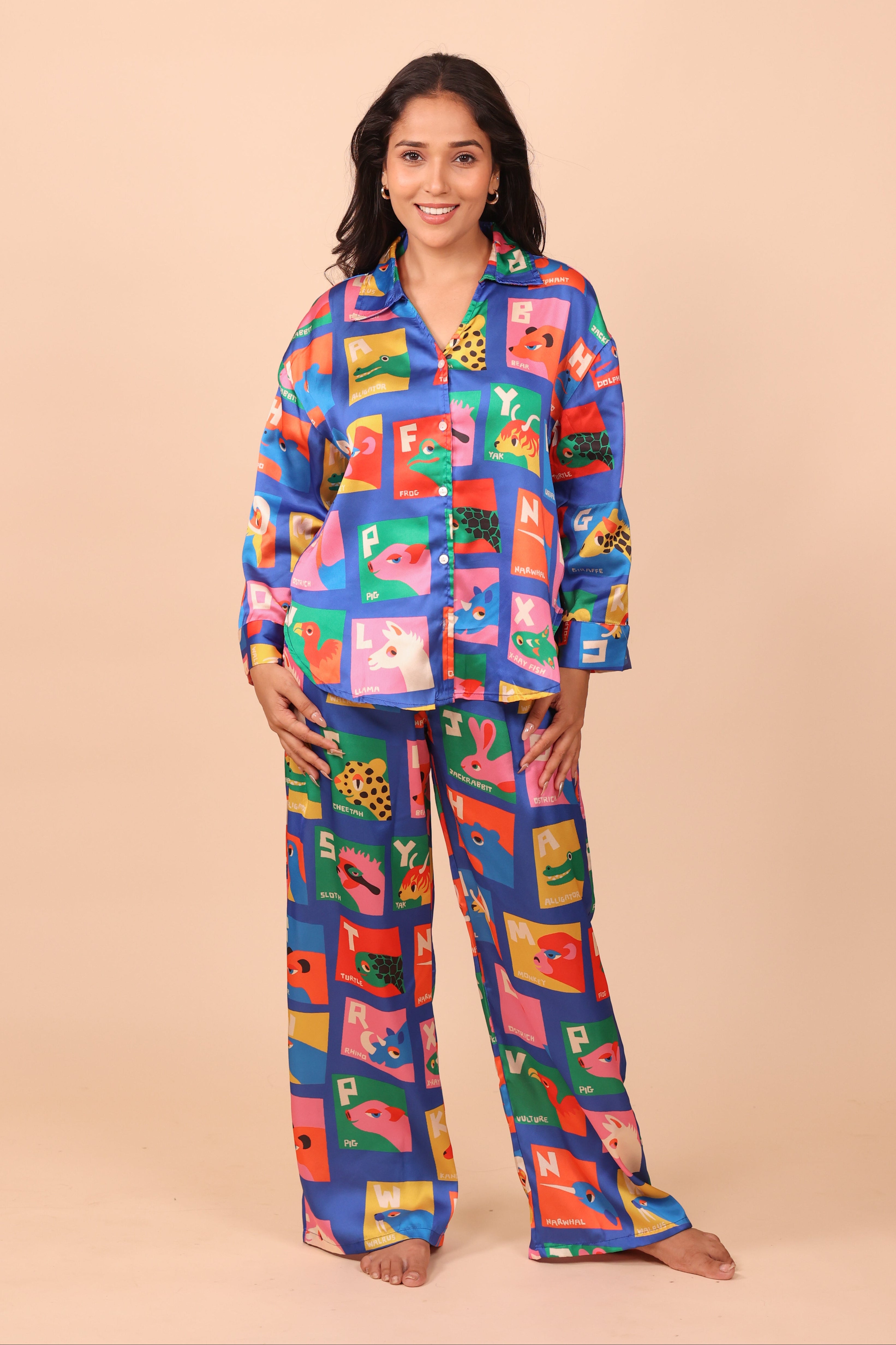 Alpha Cute Oversized Satin PJ Set – Masha Sleepwear