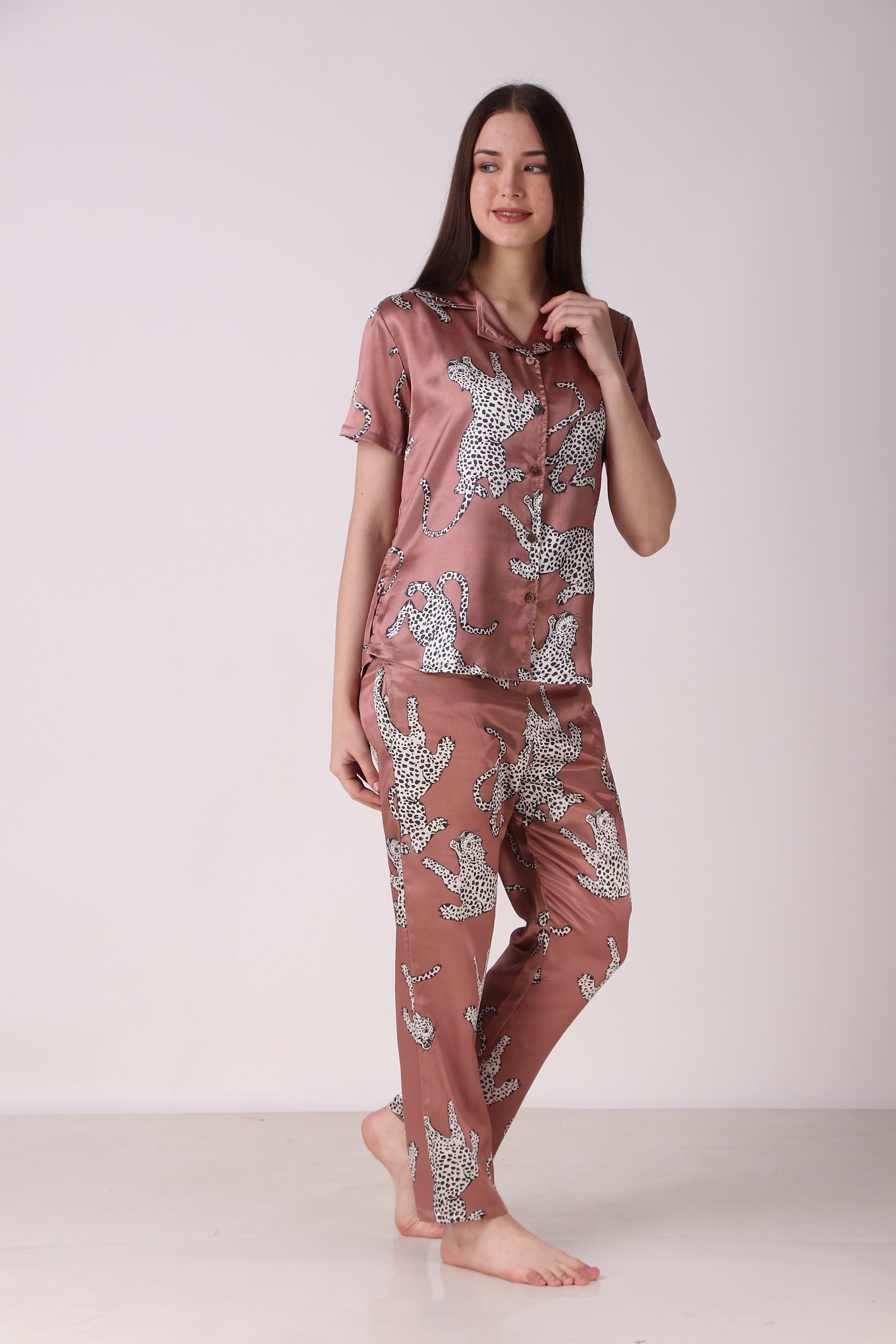 Brown Cheetah Satin PJ Set – Masha Sleepwear